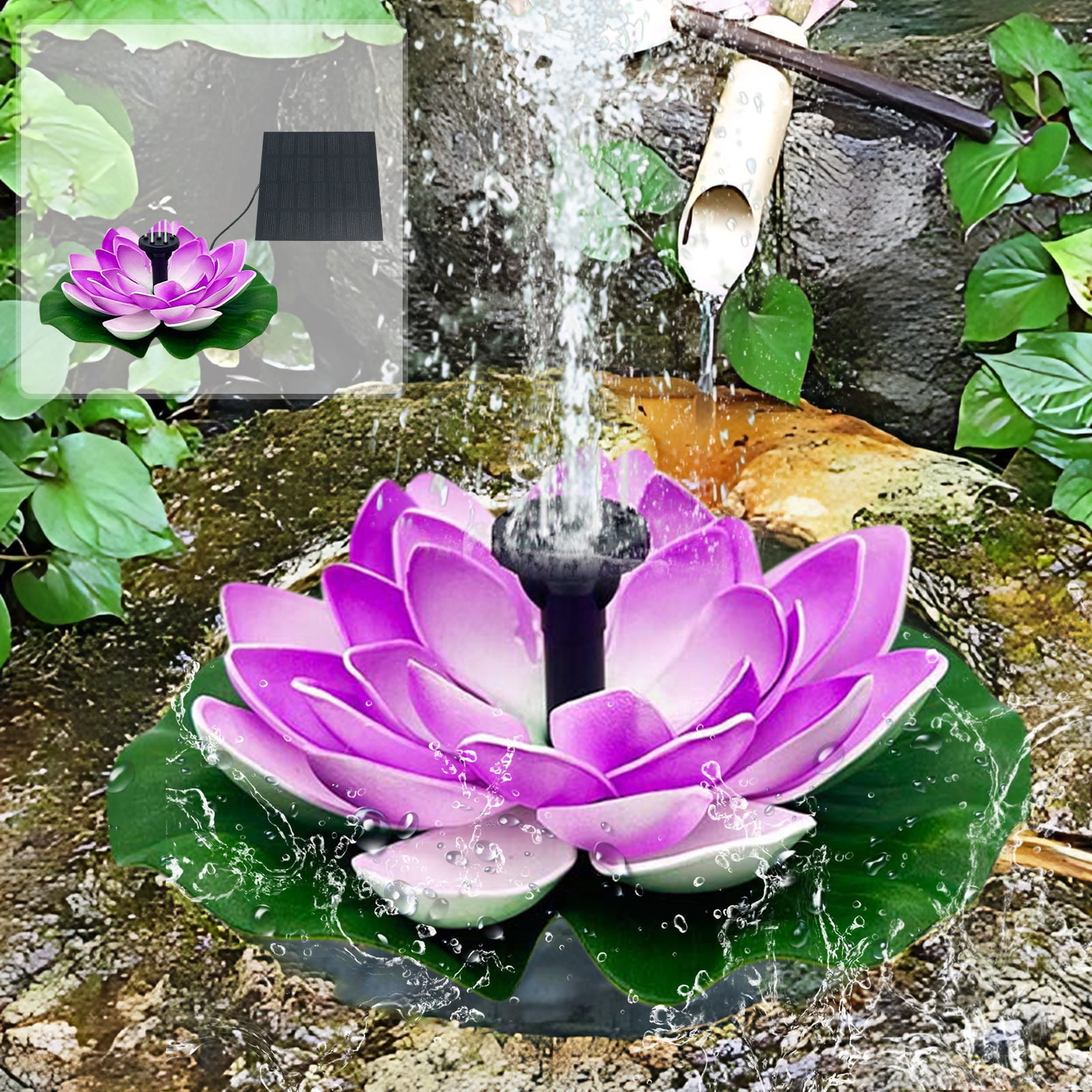Solar Floating Water Feature, Garden Pond Decor, Stainless Steel Frame, LED Light, for Outdoor ...