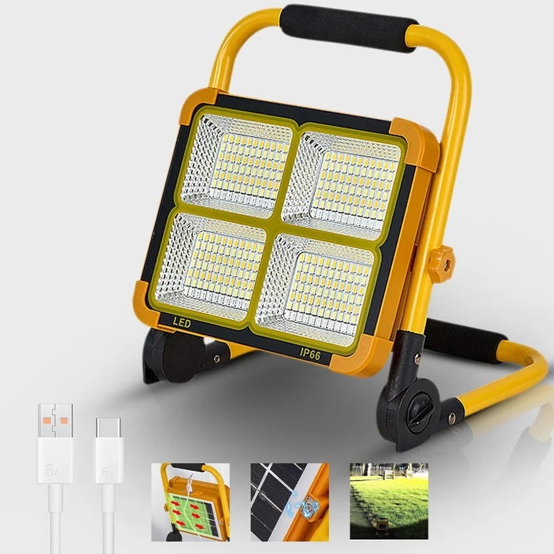 Solar Flood Light Outdoor Portable LED Reflector Spotlight Rechargeable ...