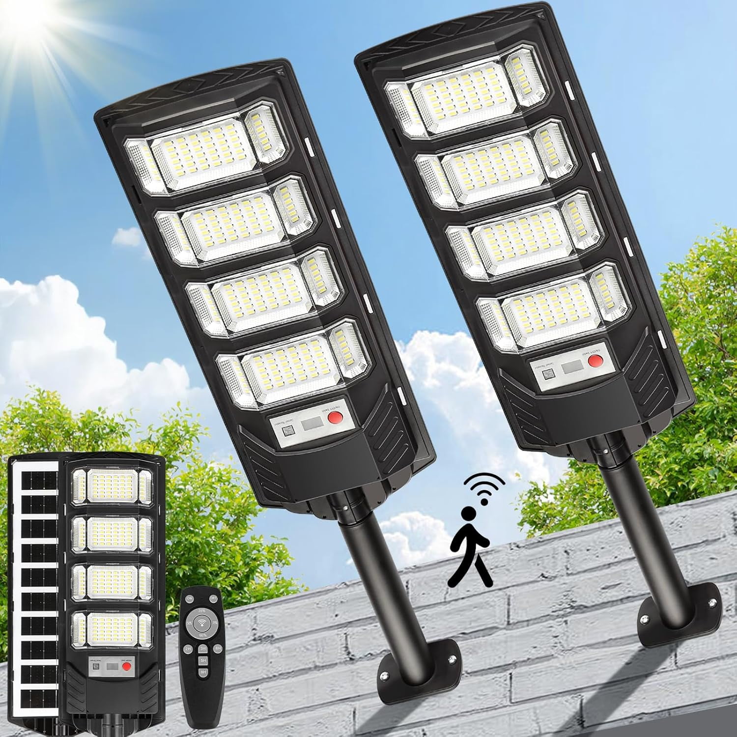 Solar Flood Lights Outdoor LED: 2 Pack Solar Street Lights Outdoor Waterproof Dusk to Dawn 12000 ...