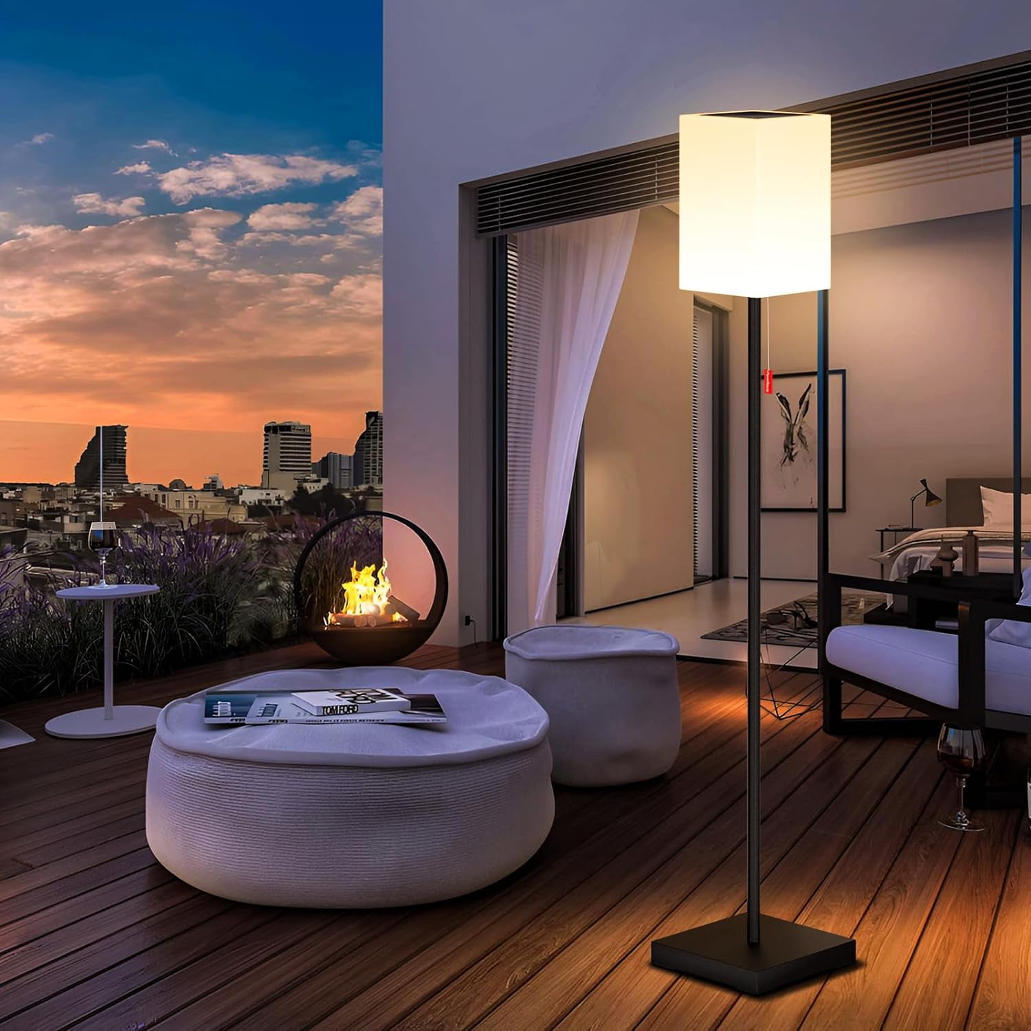 Solar Floor Lamp Outdoor with Light Sensor Remote Dimming 2-in-1 ...