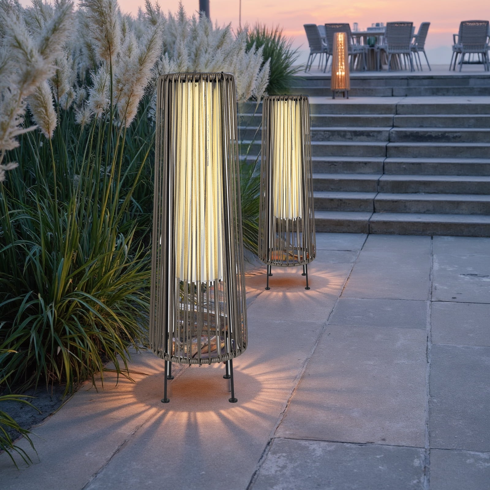 Solar Floor Lamp Outdoor, Waterproof Rattan Solar Lantern Lights for ...