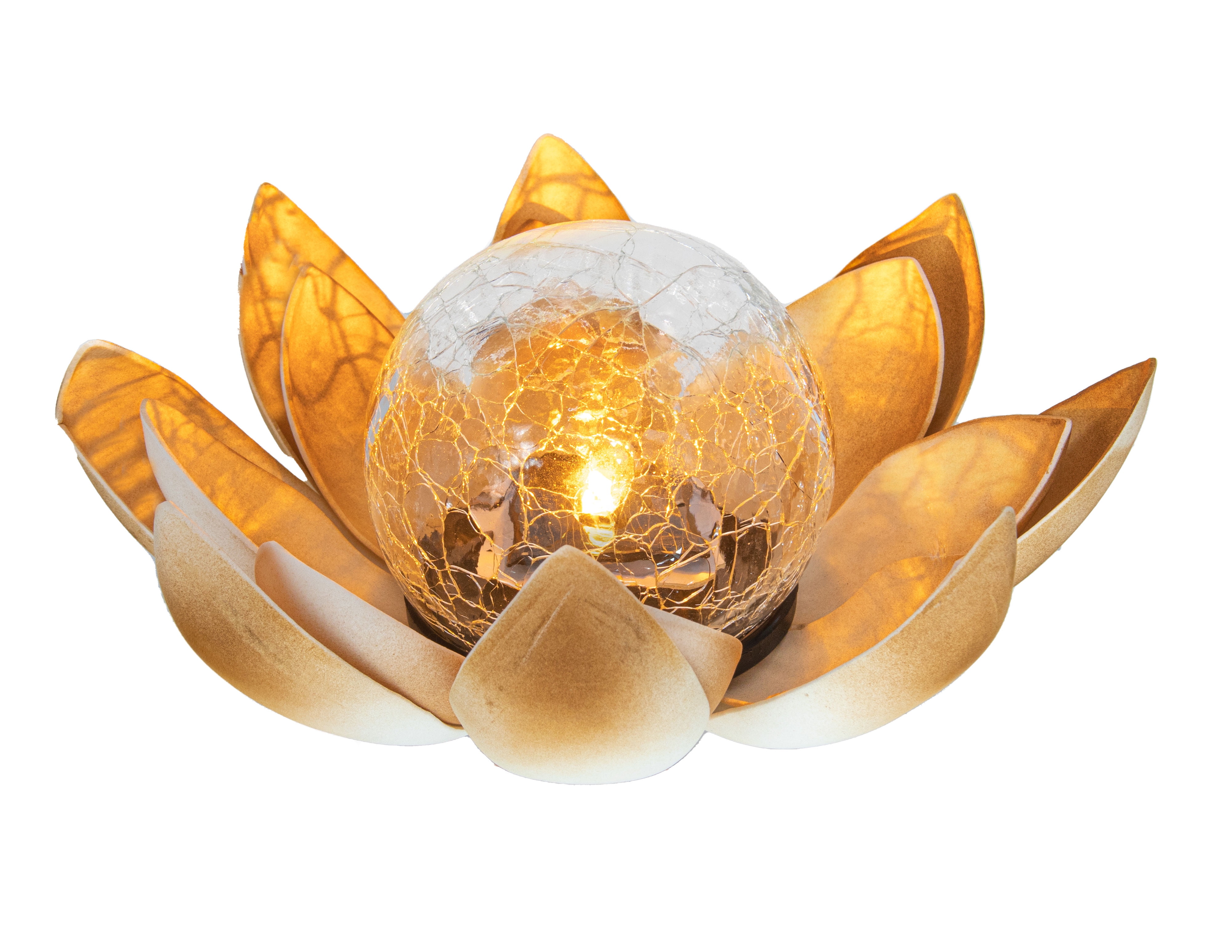 Solar Flower LED Garden Crackle Globe - Outdoor Decorative Amber LED ...