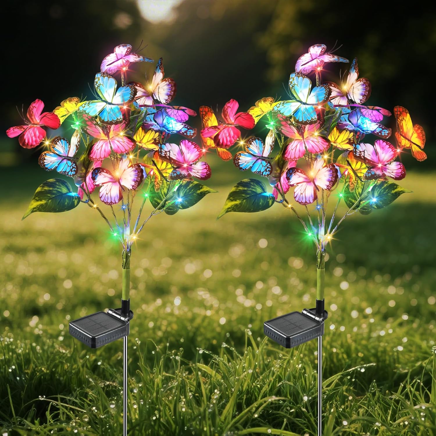Solar Flower Lights-2 Pack Solar Garden Lights, Outdoor Waterproof ...