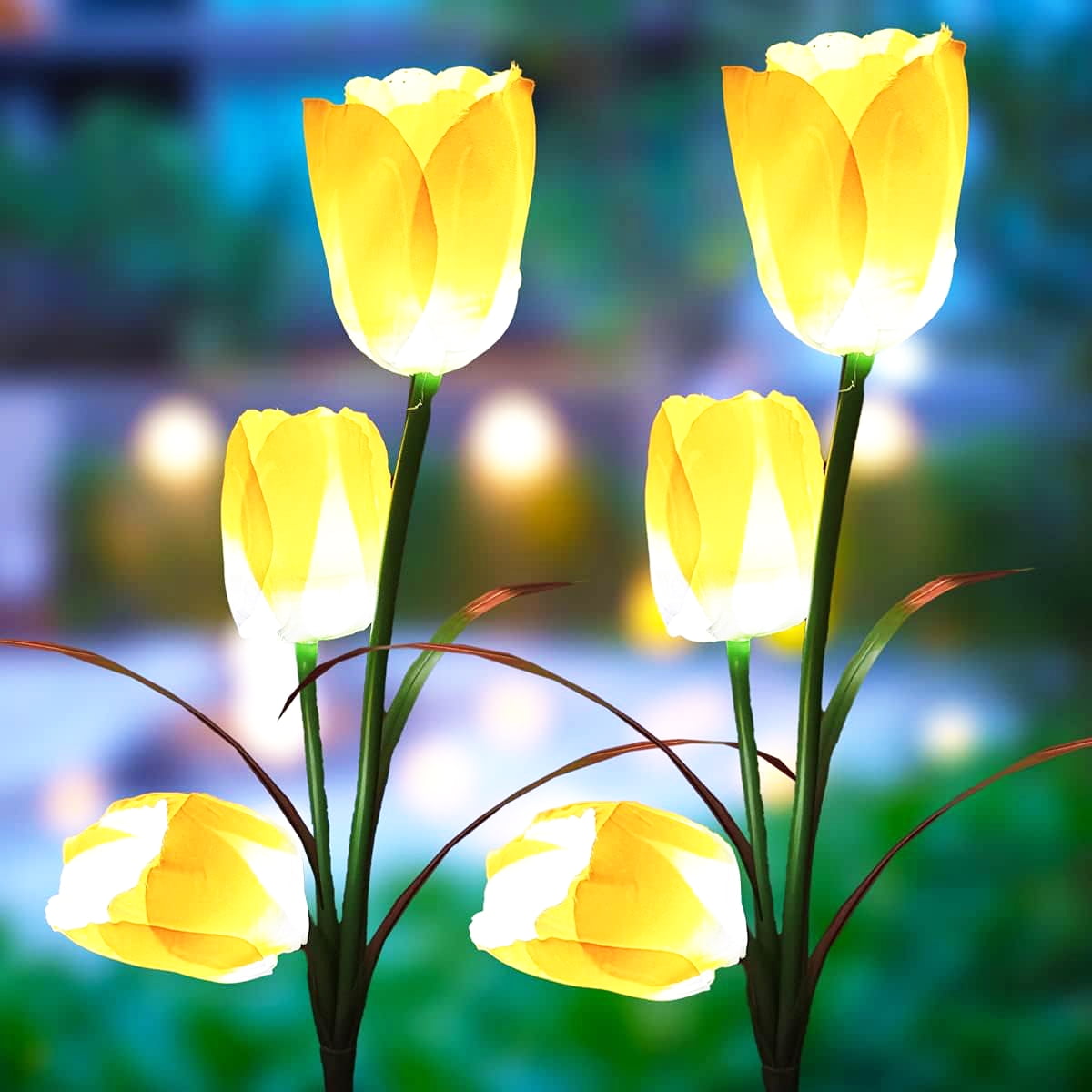 Solar Flower Lights Outdoor, 2 Pack Solar Garden Lights with 3 Head ...