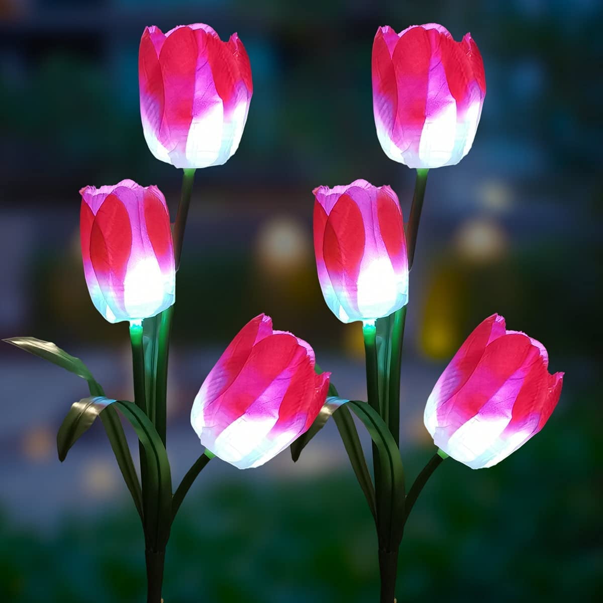 Solar Flower Lights Outdoor, 2 Pack Solar Garden Lights with 3 Head ...