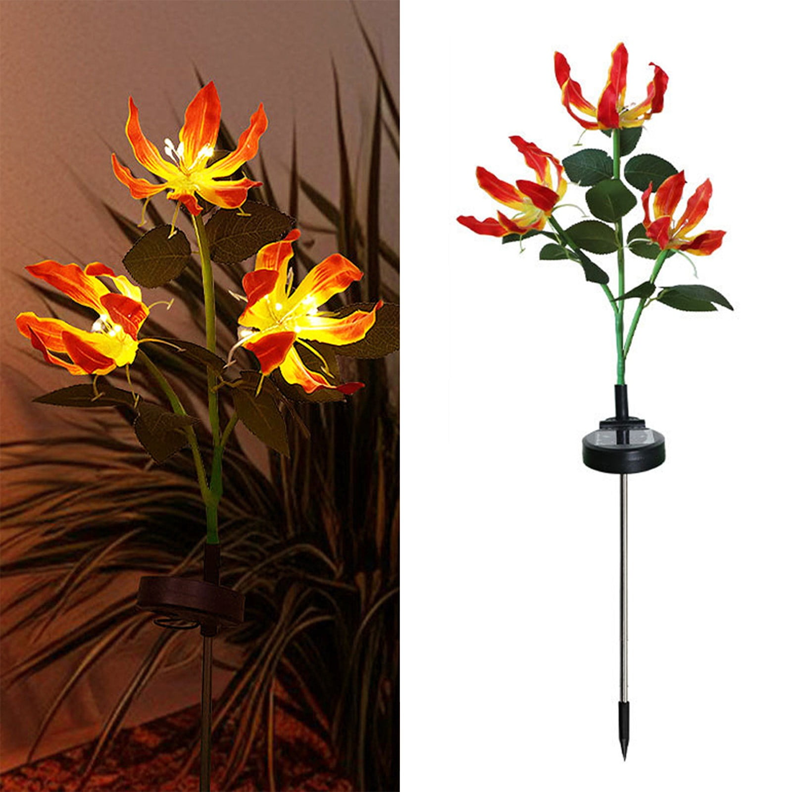 Solar Flower Lights Outdoor Garden Stake | LED Flame Effect ...