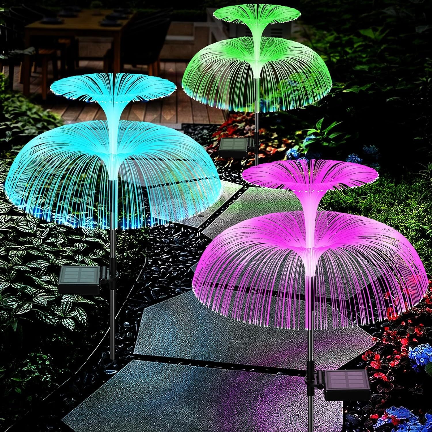 Wattne Solar Flower Lights Outdoor Garden Waterproof, 7 Color Changing ...