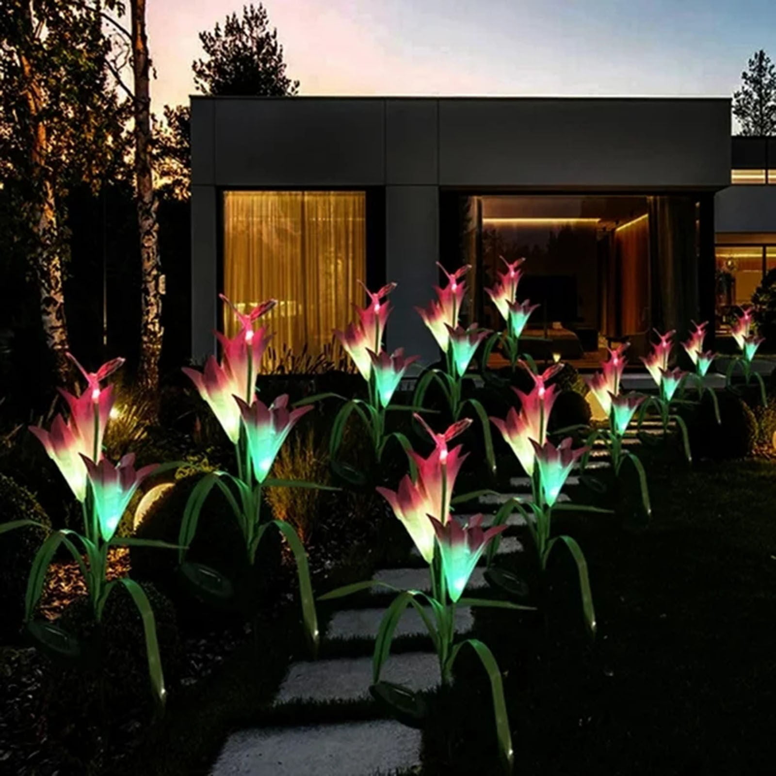Solar Flower Lights, Outdoor Lily Flower Lights, Multi Color Changing ...
