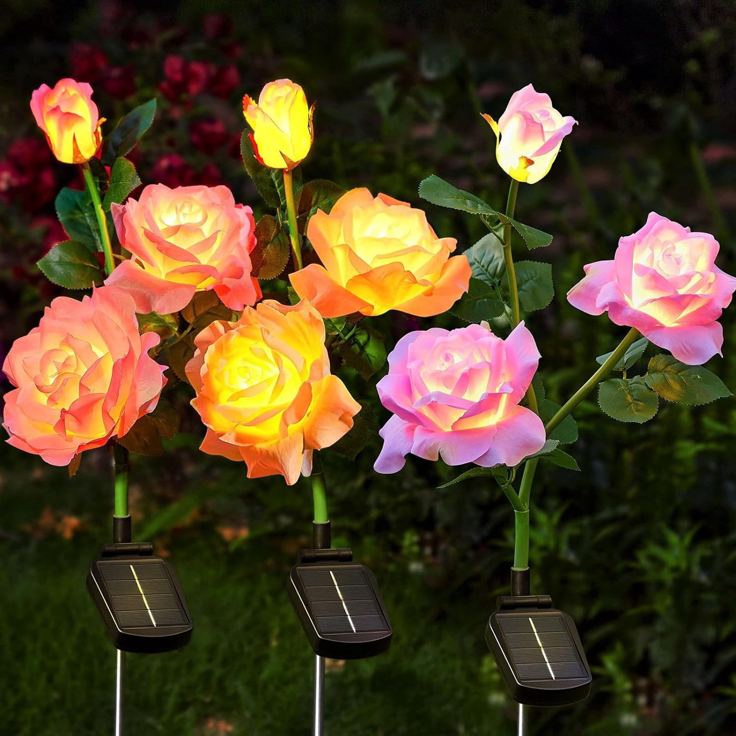 Solar Flower Lights Outdoor,Solar Garden Lights with 12 Bigger & More ...