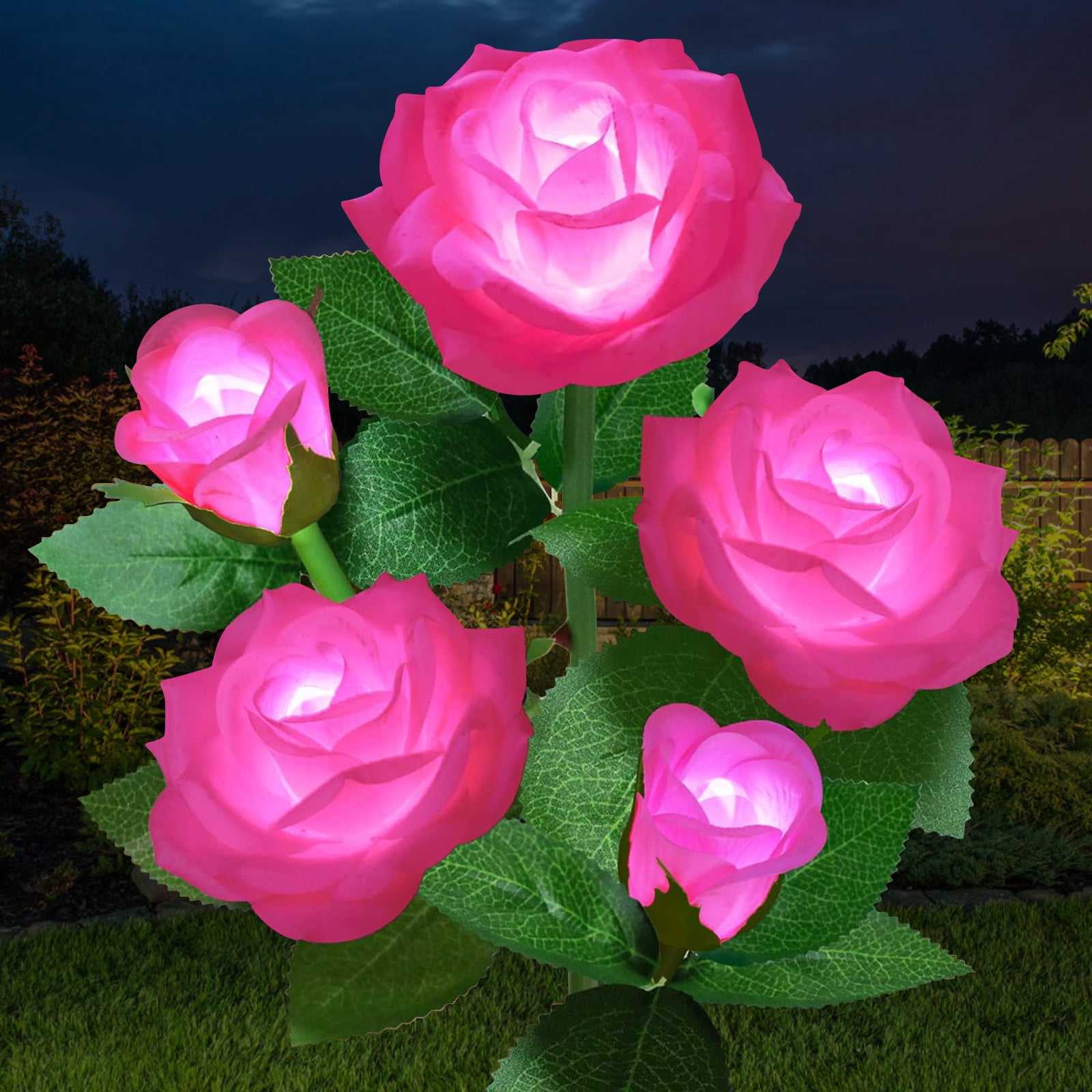 syenll Solar Flower Lights, Waterproof LED Garden Stake with 5 Pink ...