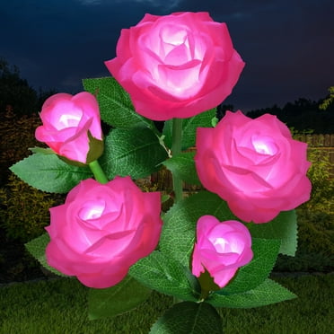 Solar Powered LED Rose Color-Changing LED Light Garden Stake Flower ...