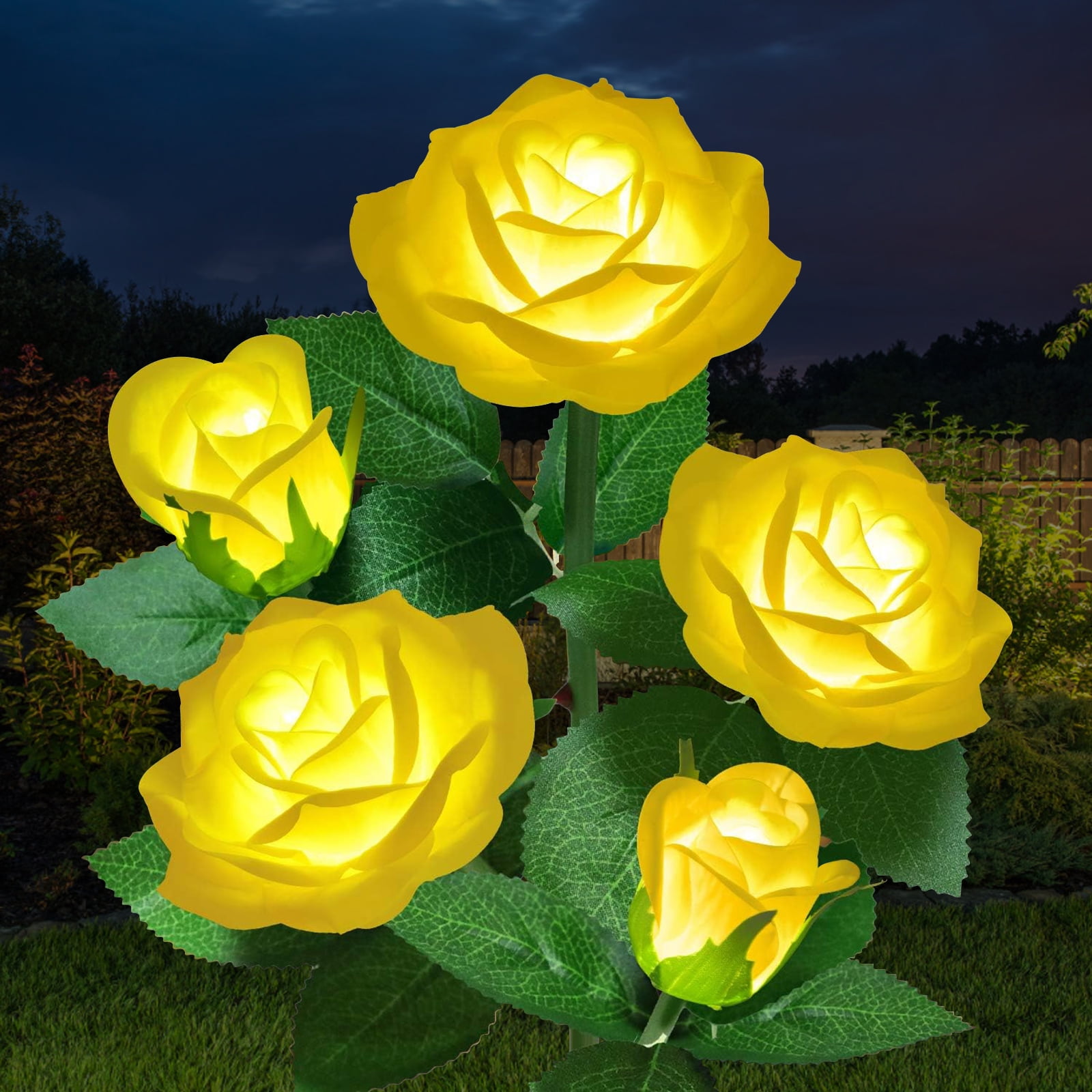 Solar Flower Lights Outdoor, LED Solar Powered Light with 5 Rose ...