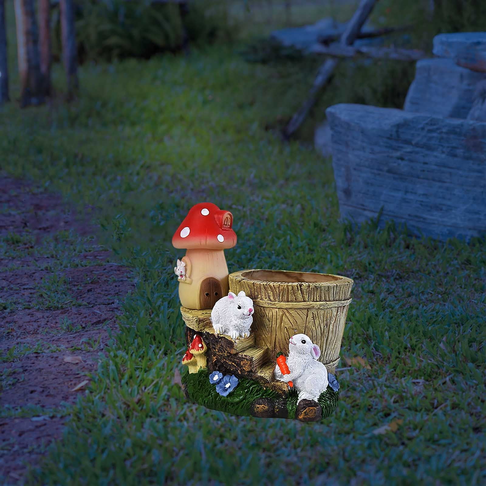 Solar Flower Pot Lights - Outdoor Decorative Resin Planters with Solar ...