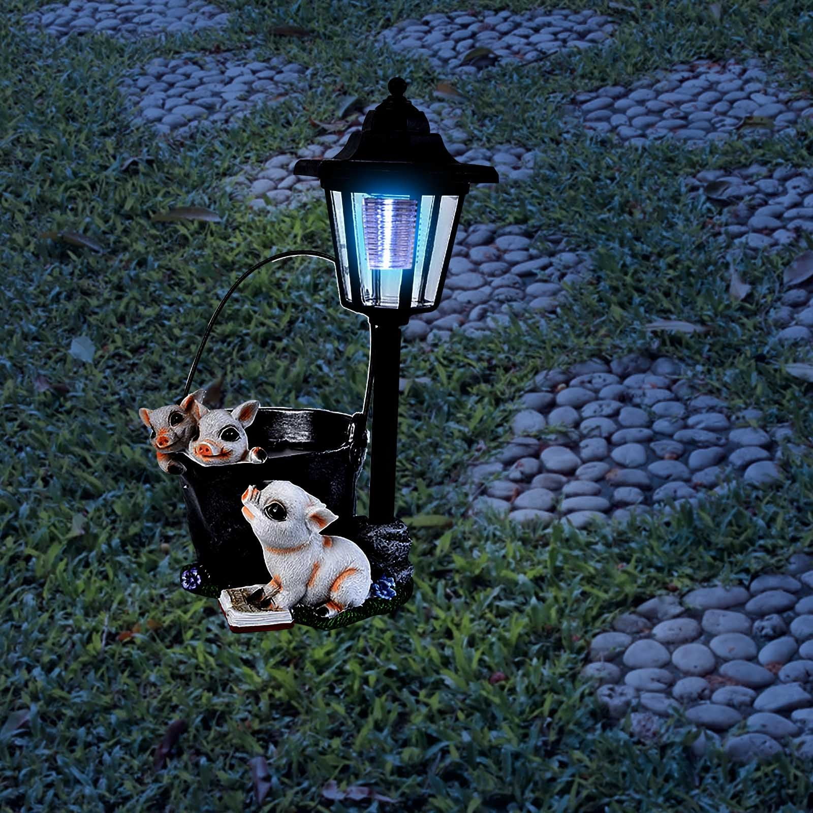 Solar Flower Pot Lights - Outdoor Decorative Resin Planters with Solar ...