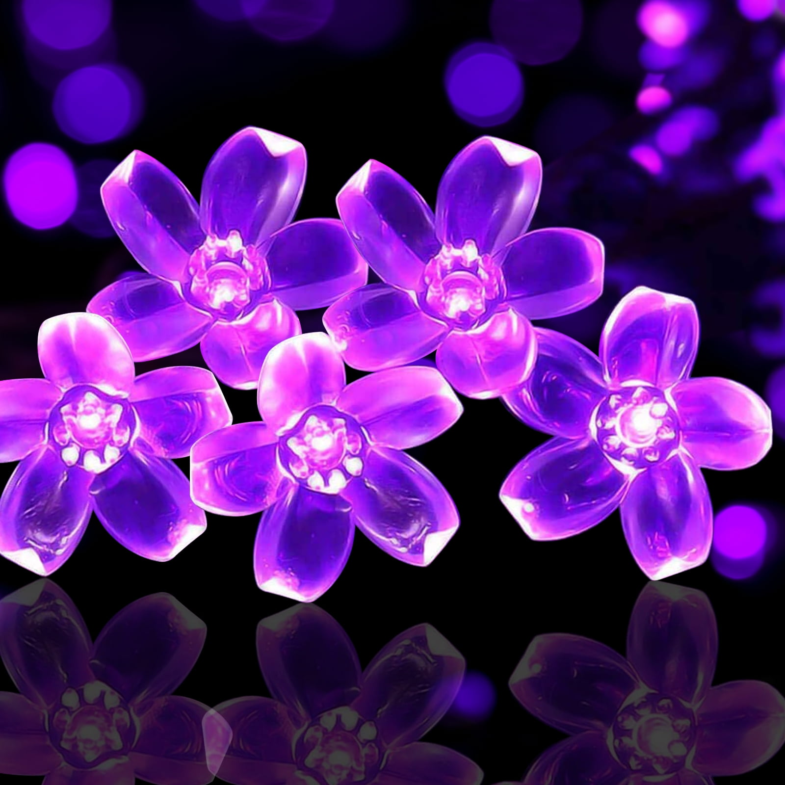 Solar Flower String Lights,23ft 50 LED Cherry Blossoms Solar Fairy ...