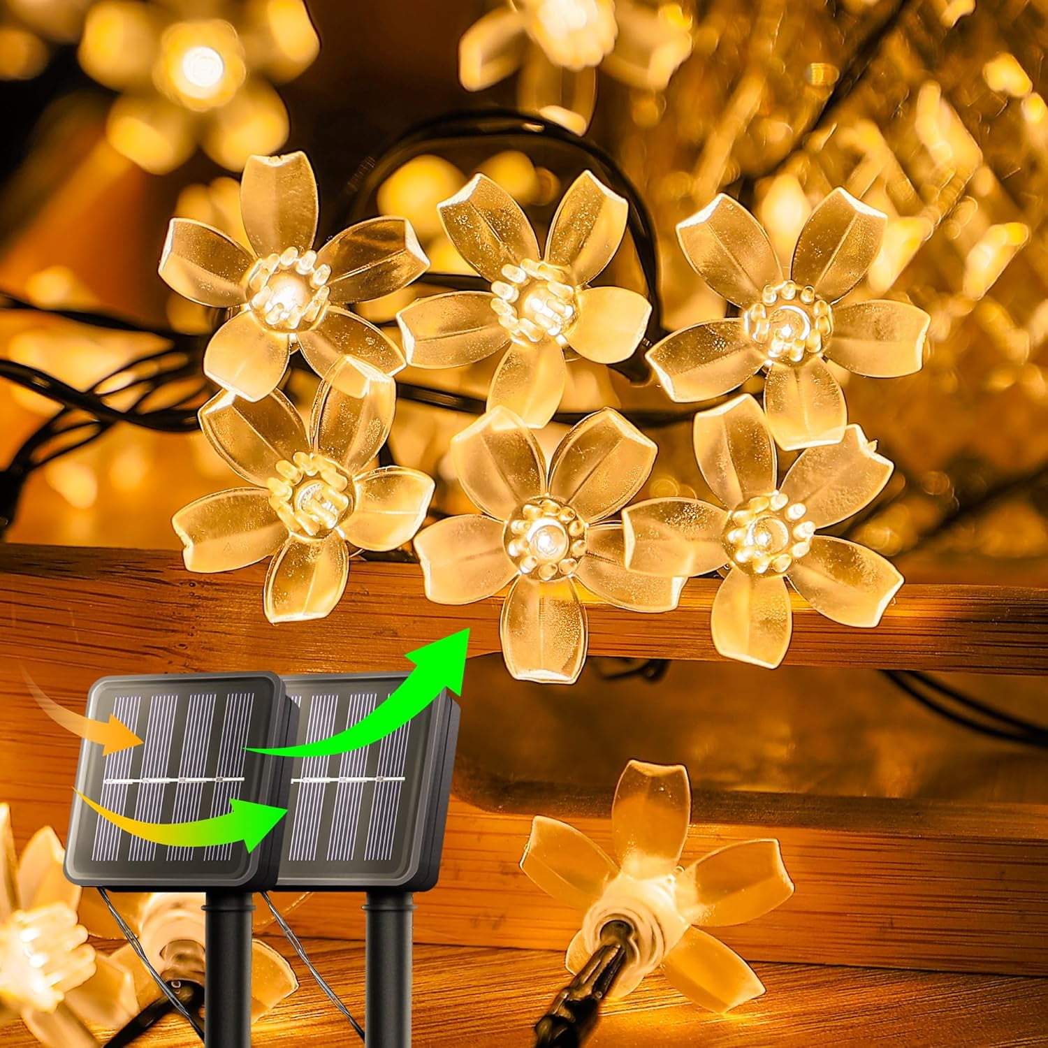 Solar Flower String Lights,2PACK 50 LED Solar Fairy Light Outdoor ...