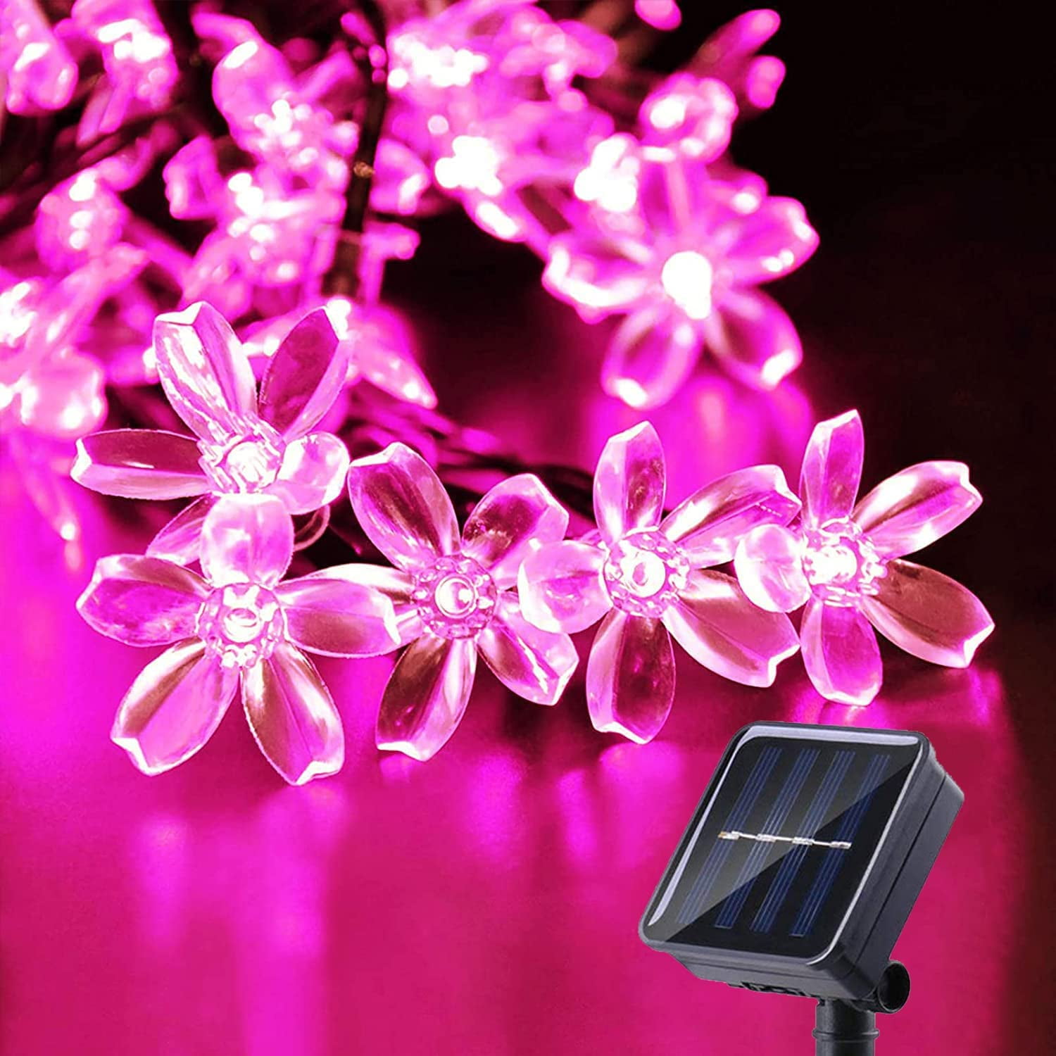 Solar Flower String Lights Outdoor, Waterproof 23FT 50LED Peach Cherry ...