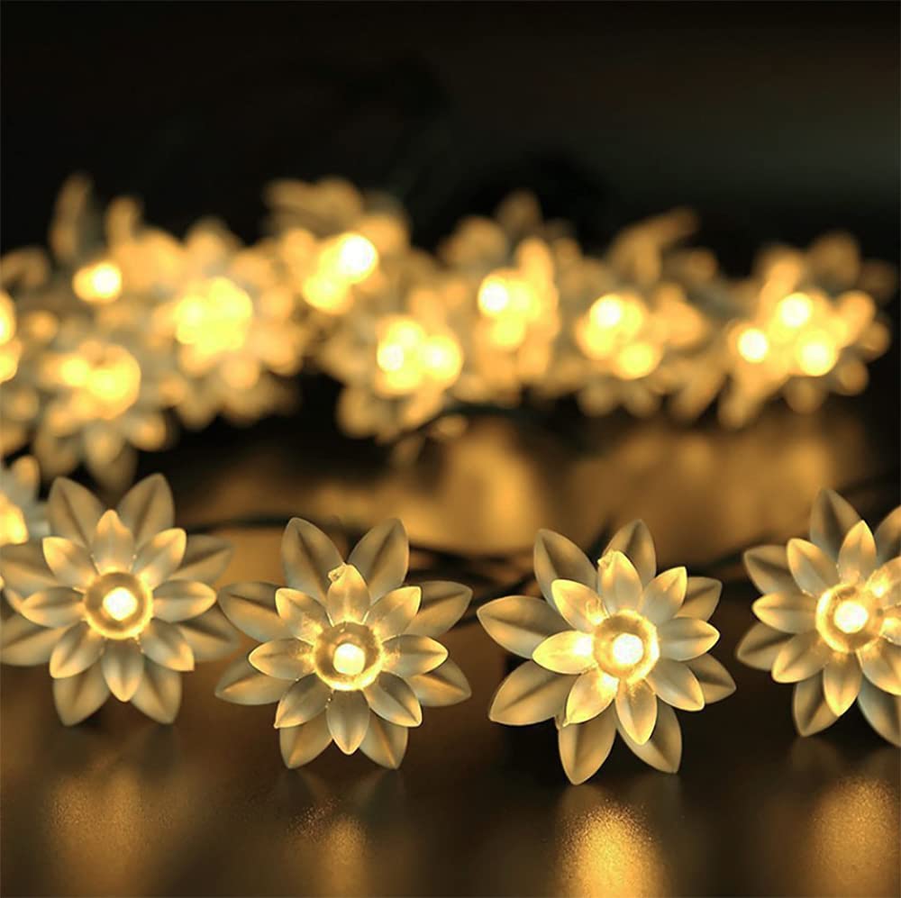 Solar Flower String Lights Outdoor, Waterproof 23ft 50 LED Double layer ...