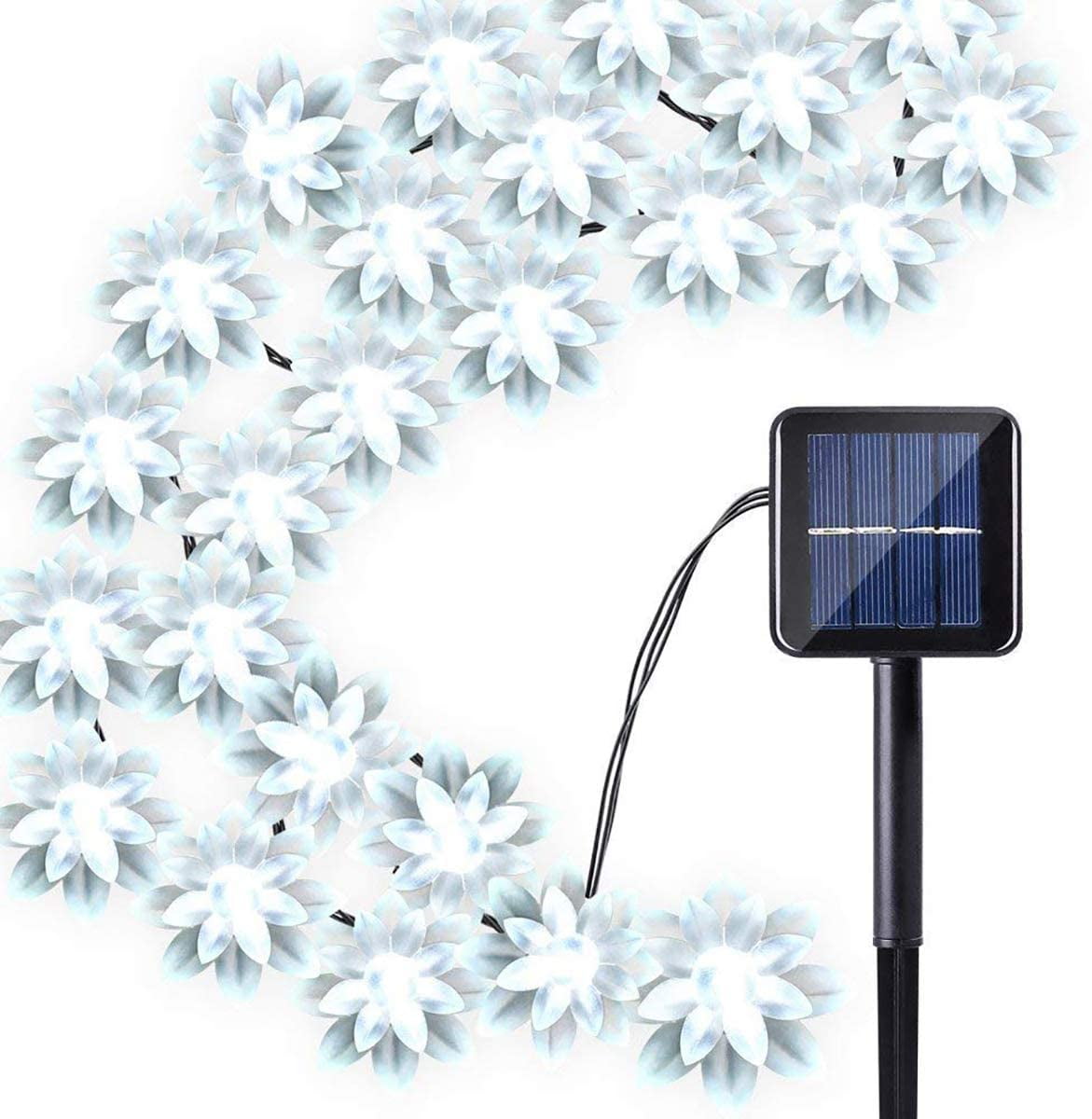 Solar Flower String Lights, Waterproof 16ft 20 LED Lotus Flower Fairy ...