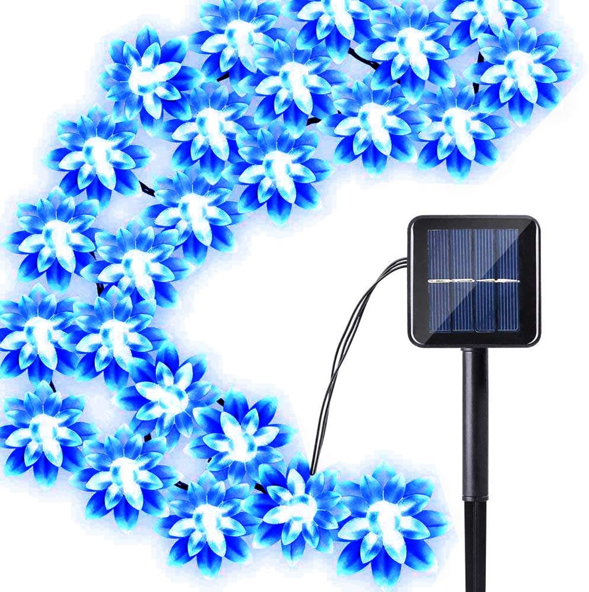 Solar Flower String Lights, Waterproof 21ft 30 LED Lotus Flower Fairy ...