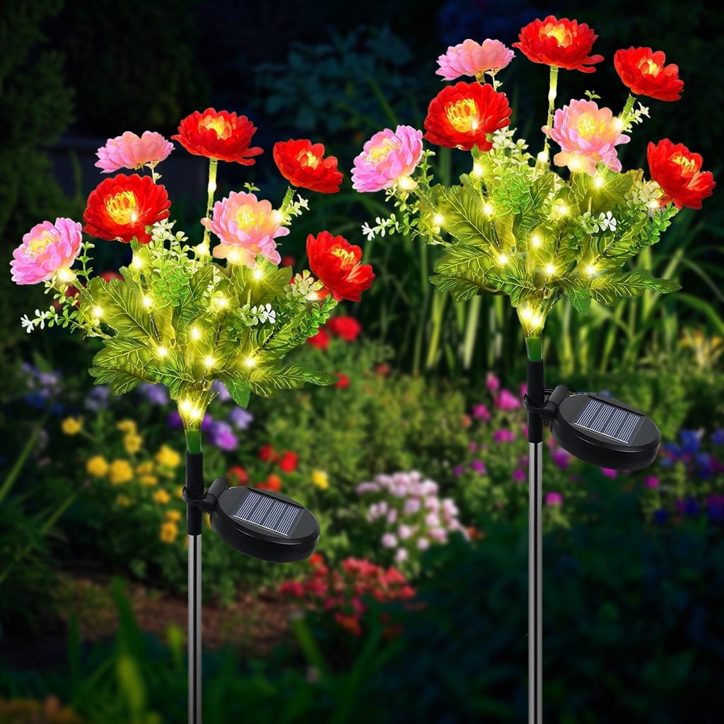 Solar Flowers Lights, 2 Pack with 14 Blooming Flowers, Waterproof Solar ...
