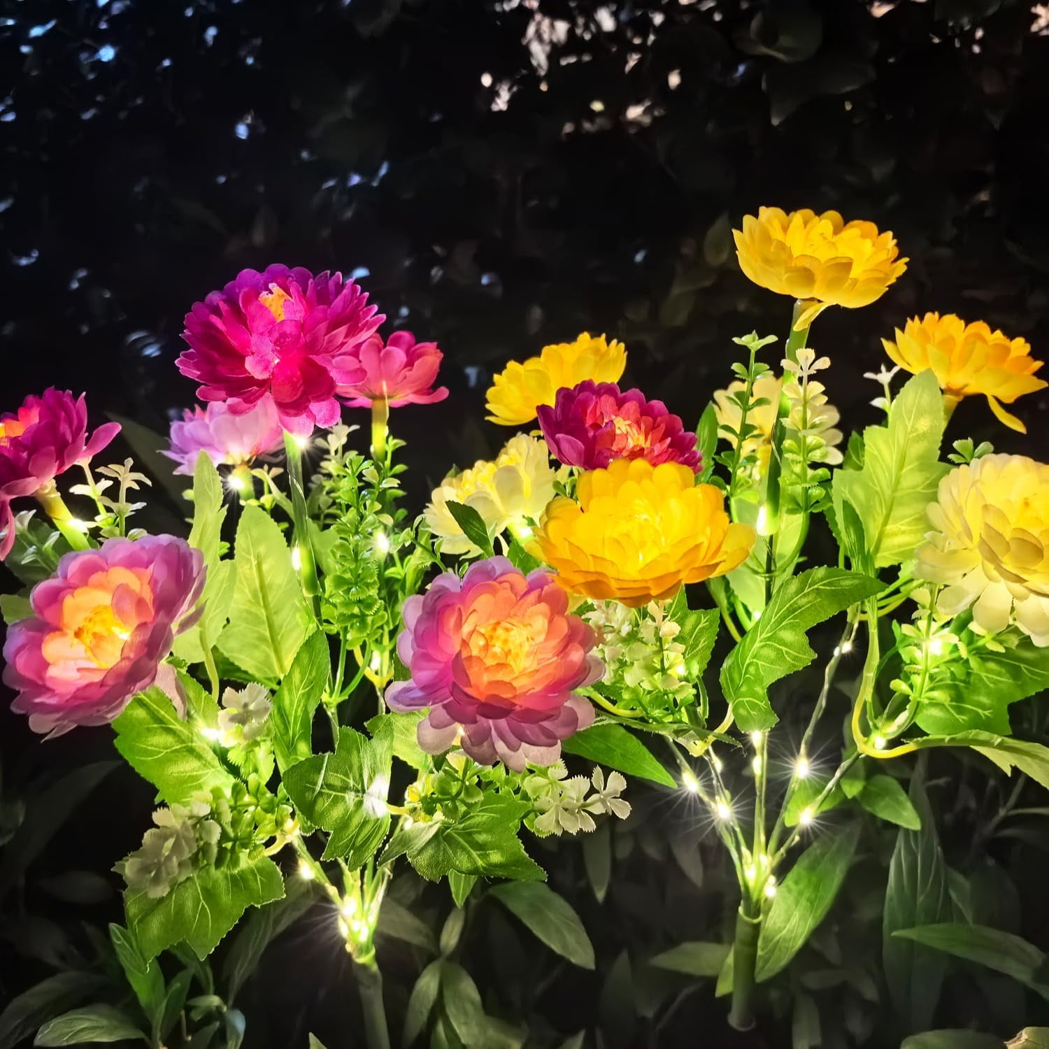 Solar Flowers Lights, 2 Pack Solar-Powered Outdoor Light with 14 ...