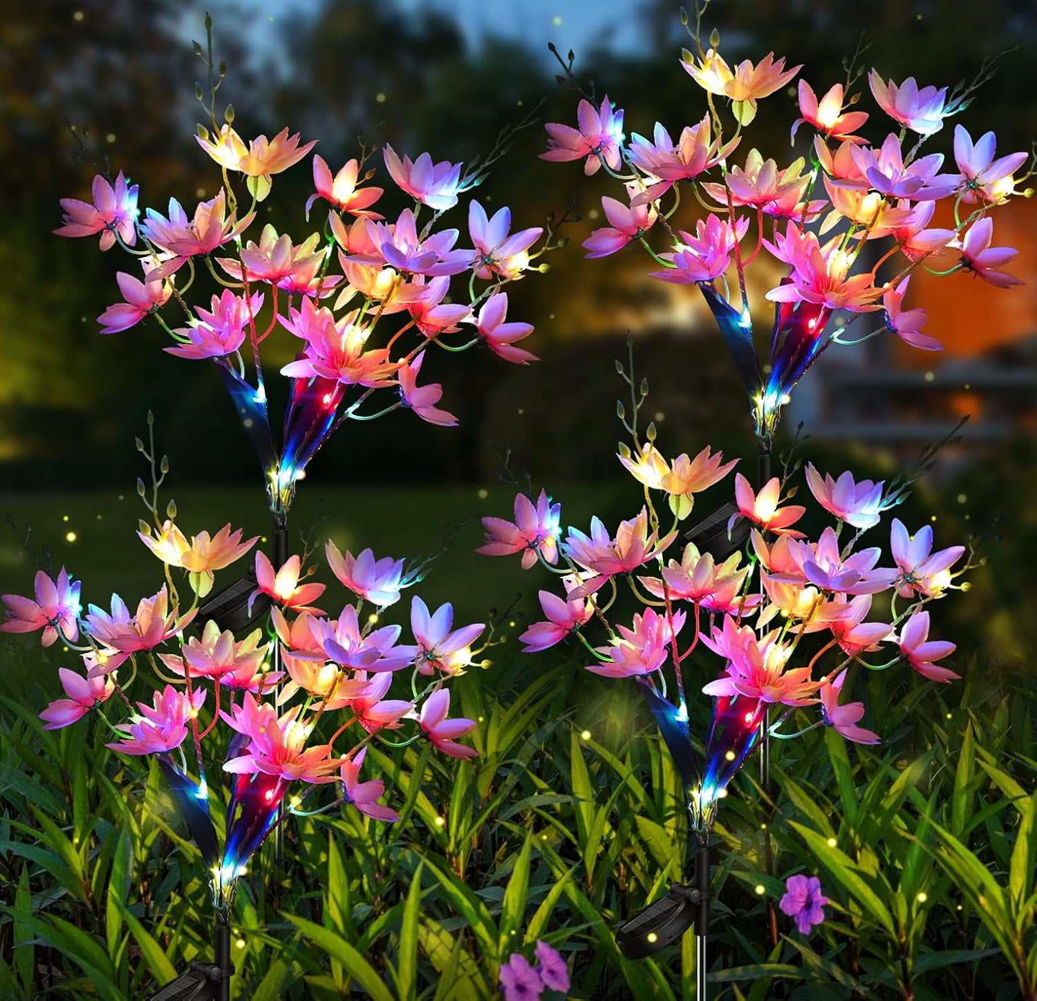 Solar Flowers Outdoor Waterproof IP65, 5-Head Snow Lotus with 20 ...