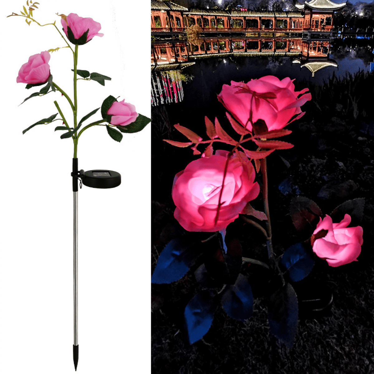 Solar Flowers Roses Lights Outdoor Garden Decorative with Stakes Decor ...