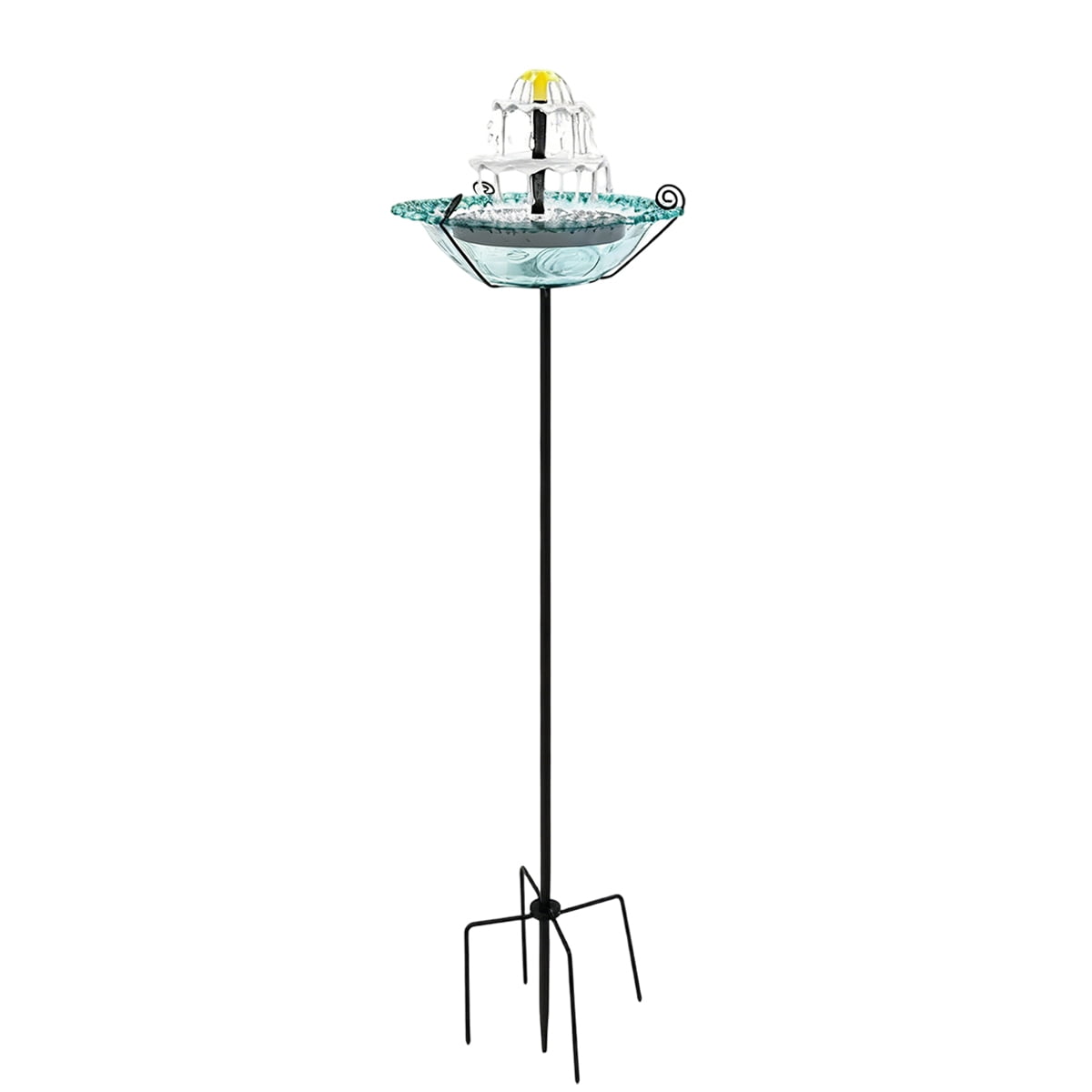 Solar Fountain Bird Bath, Glass Birdbath with Metal Stand, Upgraded ...