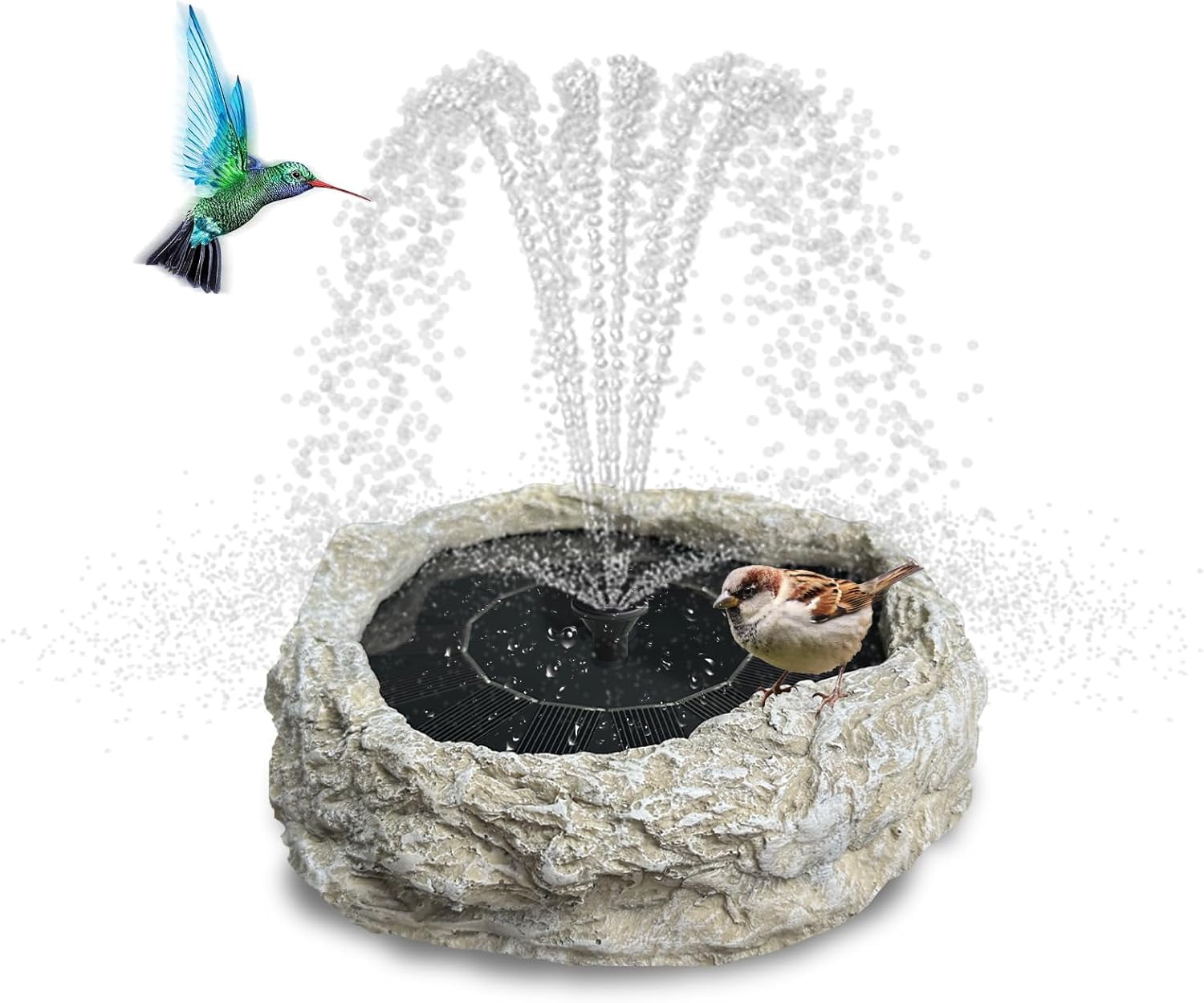 Solar Fountain for Bird Bath with Solar Panel Resin Granite Rock Solar ...