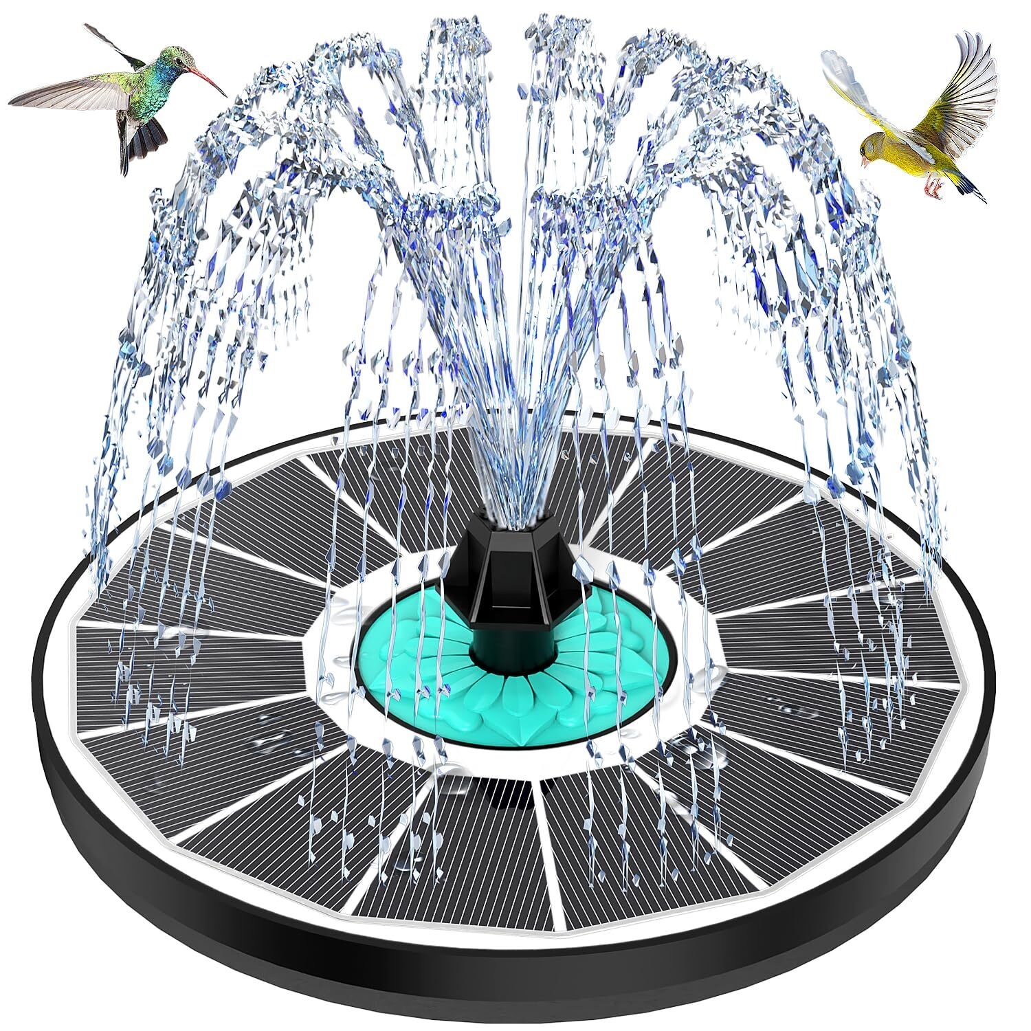 Solar Fountain Cyan Flower, Upgrade2.3W Solar Bird Bath Fountains ...