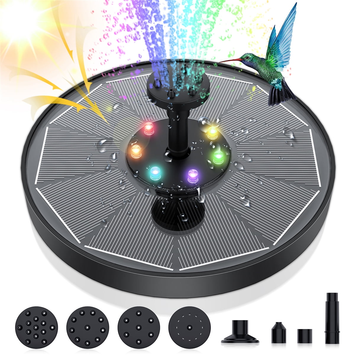3.5W LED Bird Bath Solar Fountain Pump with Backup Battery and Nozzles ...