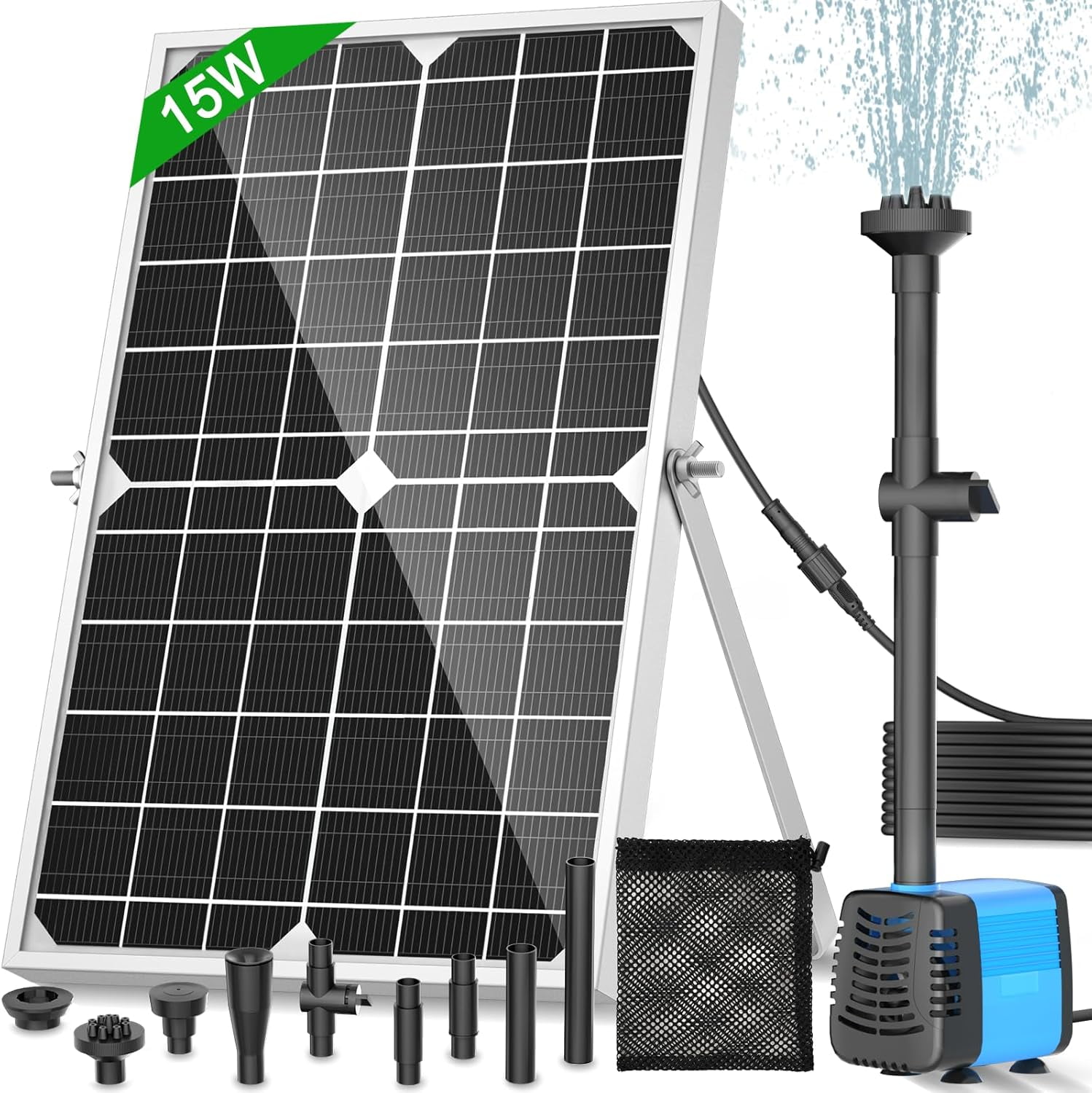 Solar Fountain Pump, 15 Watt Solar Powered Water Pump 190GPH Flow ...