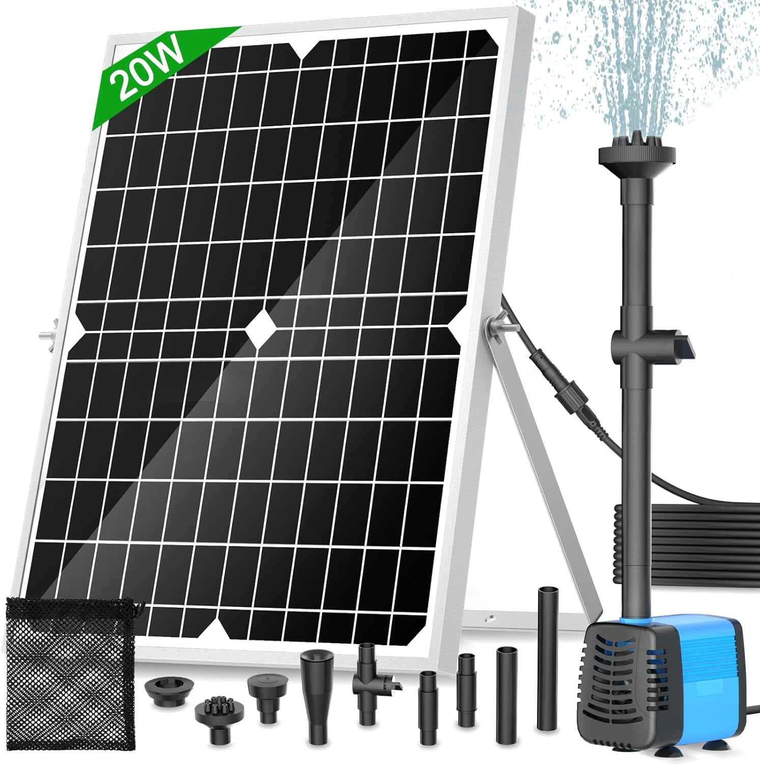 Solar Fountain Pump, 20 Watt Solar Powered Water Pump 350GPH Flow ...
