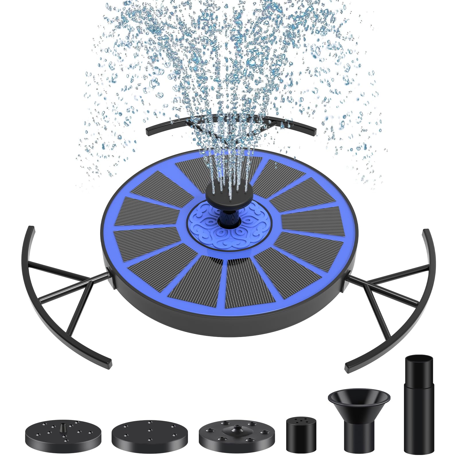 Solar Fountain Pump - 2W Solar Water Fountain with 6 Nozzles, 6.3 ...