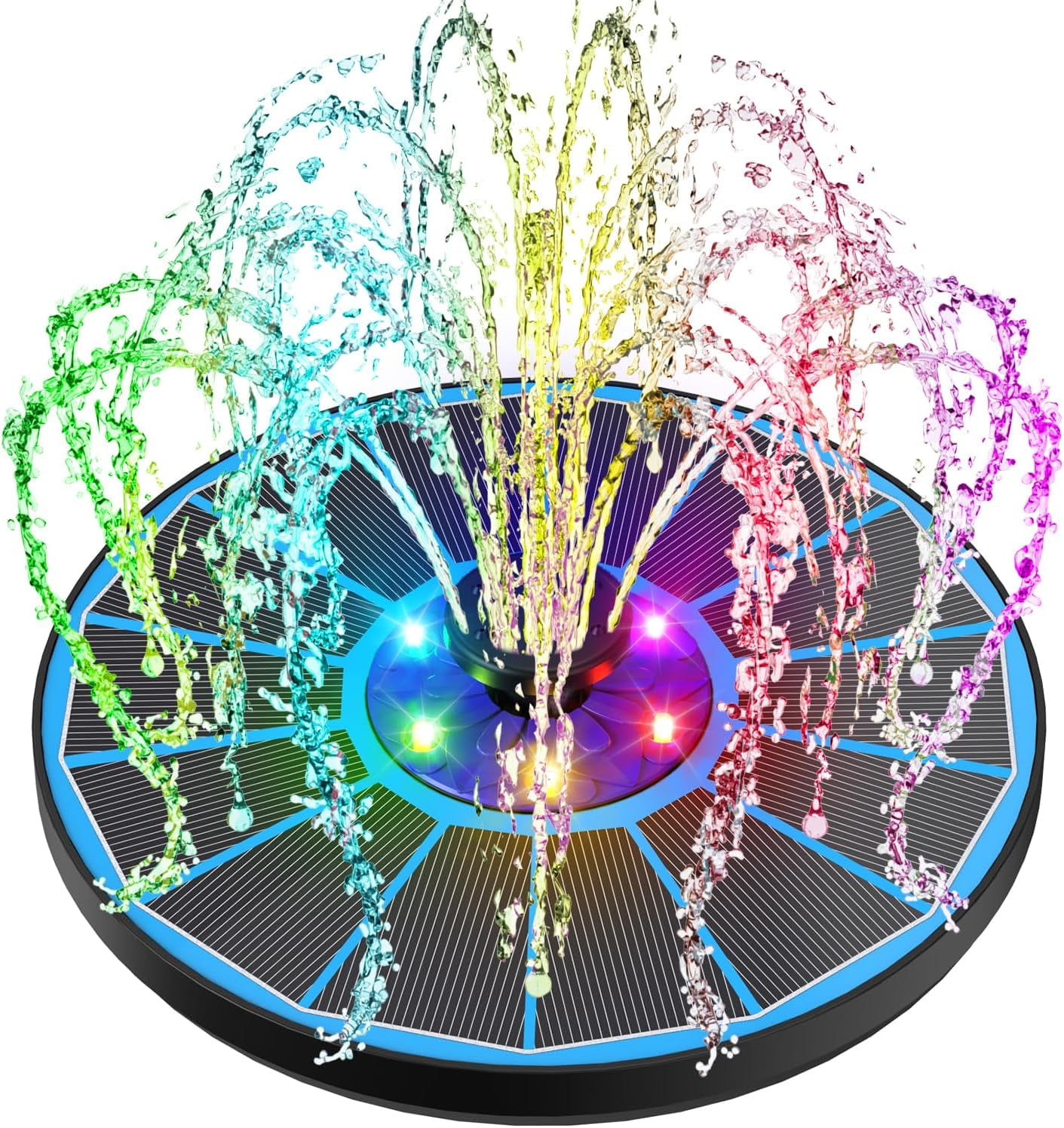 Solar Fountain Pump 3.5W Bird Bath Fountains with Blue Flower Upgraded ...