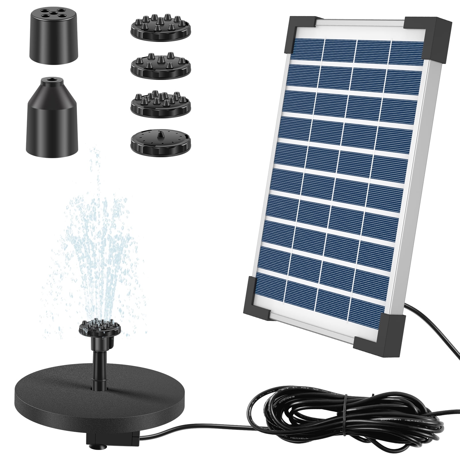Solar Fountain Pump with 6 Nozzles 5.5W Solar Pond Pump Outdoor Solar ...