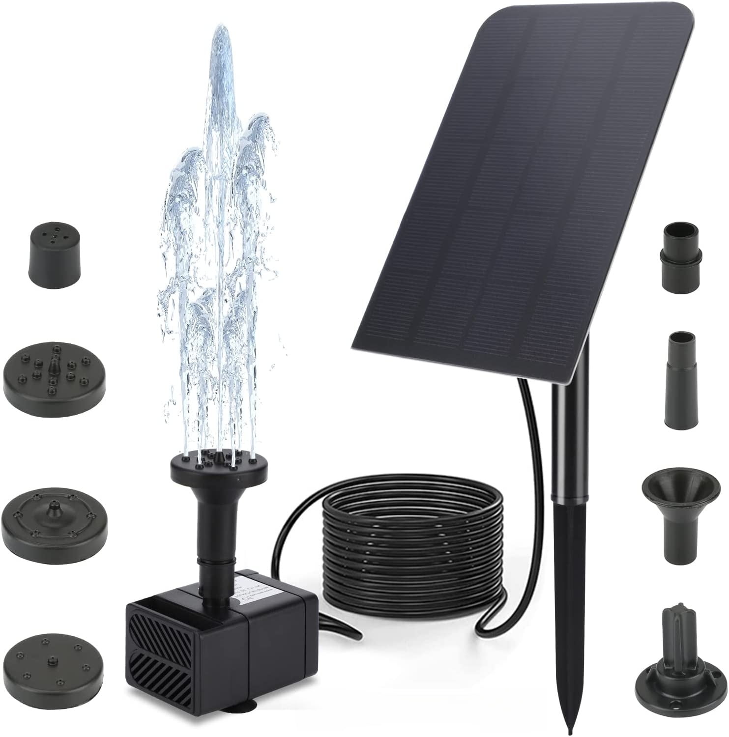 2.5W Solar Fountain Pump with Panel, Outdoor Water Pump Kit, 4 Nozzles ...
