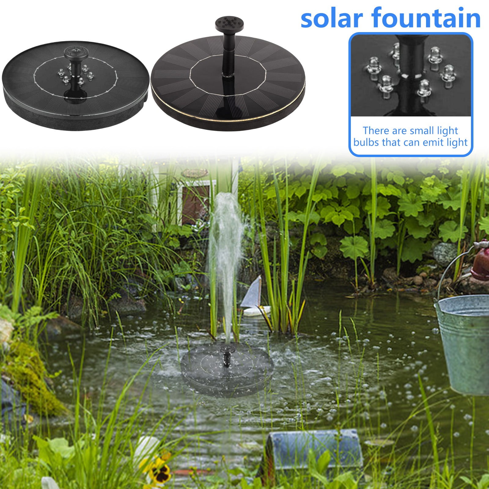 Solar Fountain Pump Solar Water Pump, Floating Fountain with 6 Nozzles ...
