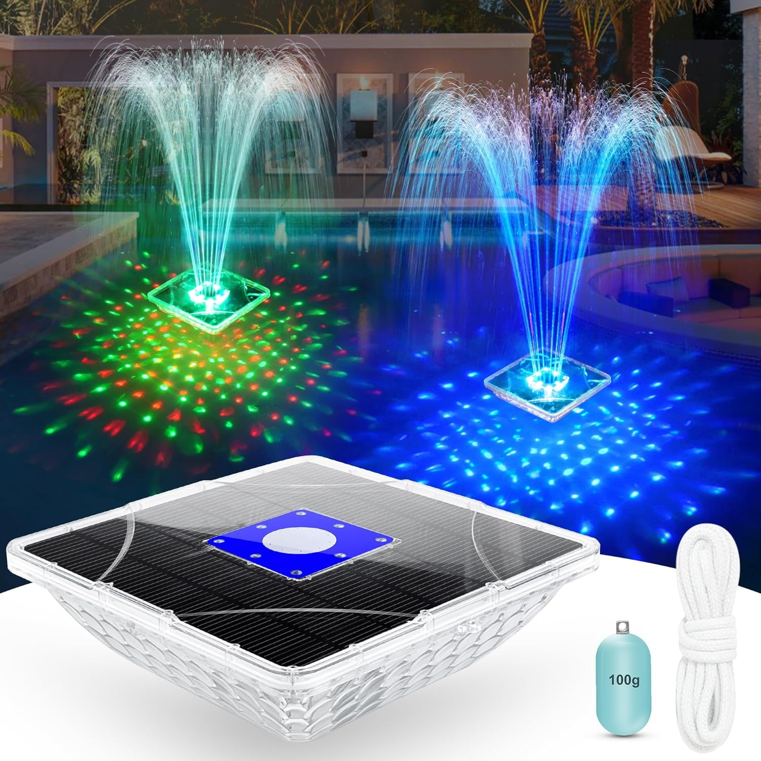Solar Fountain With Light Show,2024 Large Solar Pool Fountain With ...