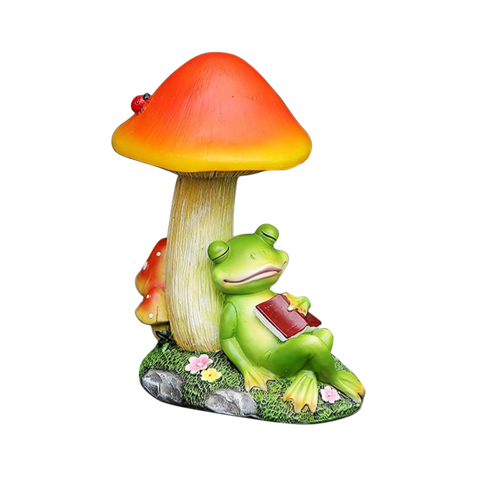 Solar Frog Mushroom Garden Statues,Resin Frog Mushroom Reading a Book ...