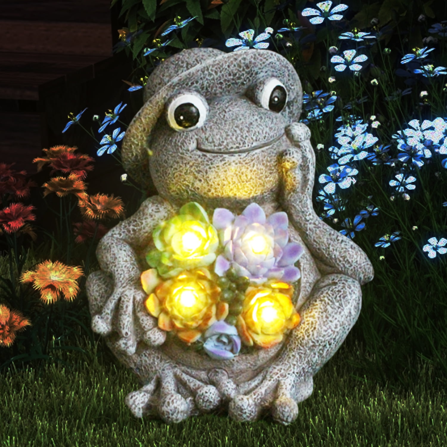 Solar Frog Outdoor Statues for Garden Light up Garden Decor Resin Funny ...