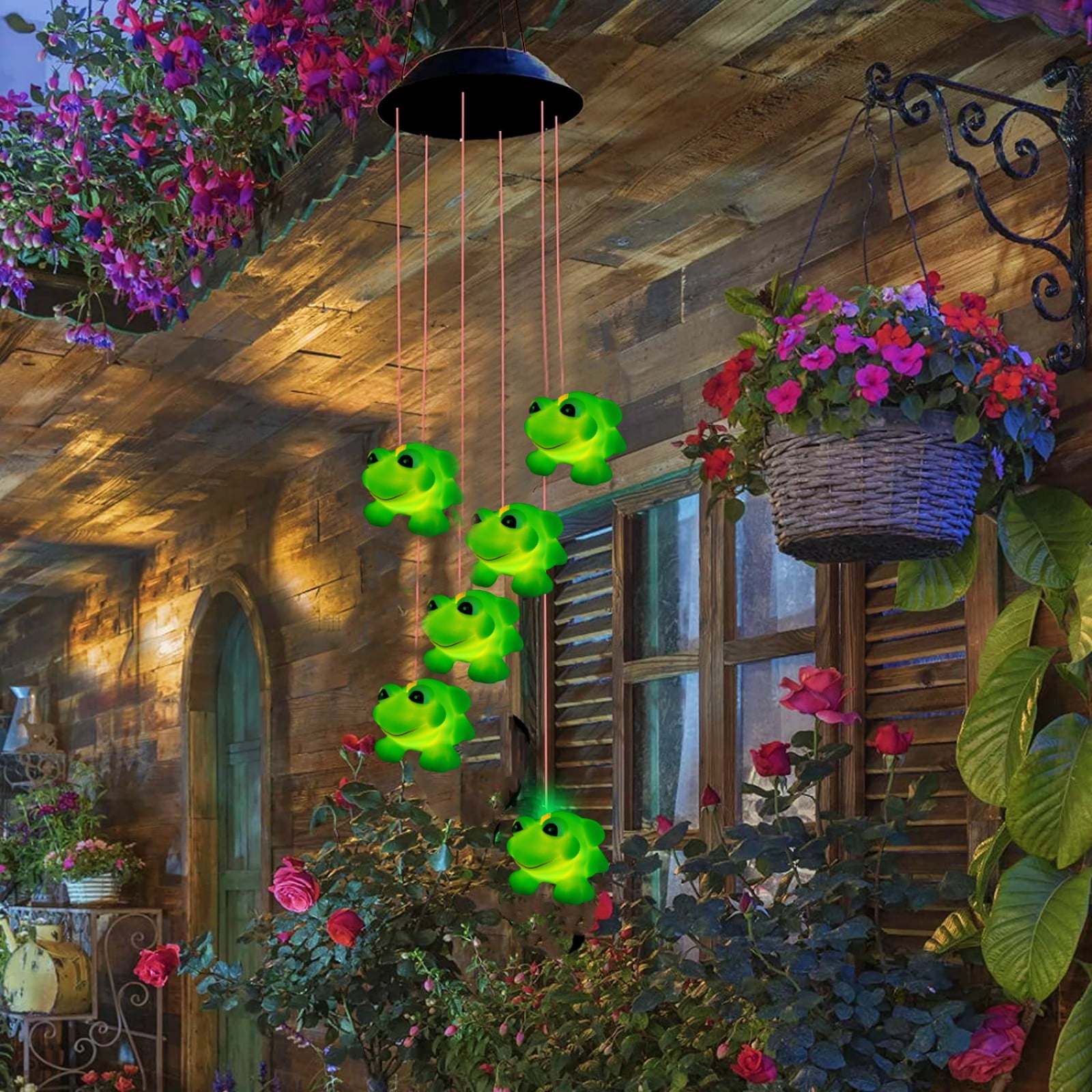 Solar Frog Wind Chime Outdoor Colour Changing Solar Wind Spinner ...