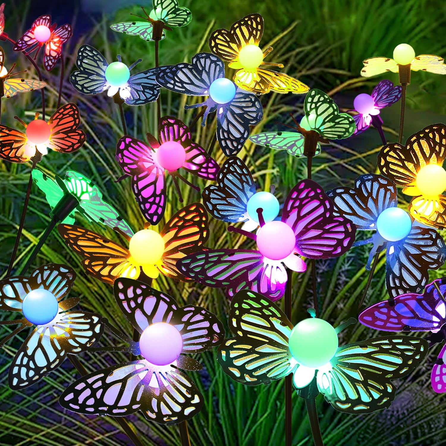 Solar Garden Butterfly Lights, Newest 6 Pack 48 Led Solar Swaying ...