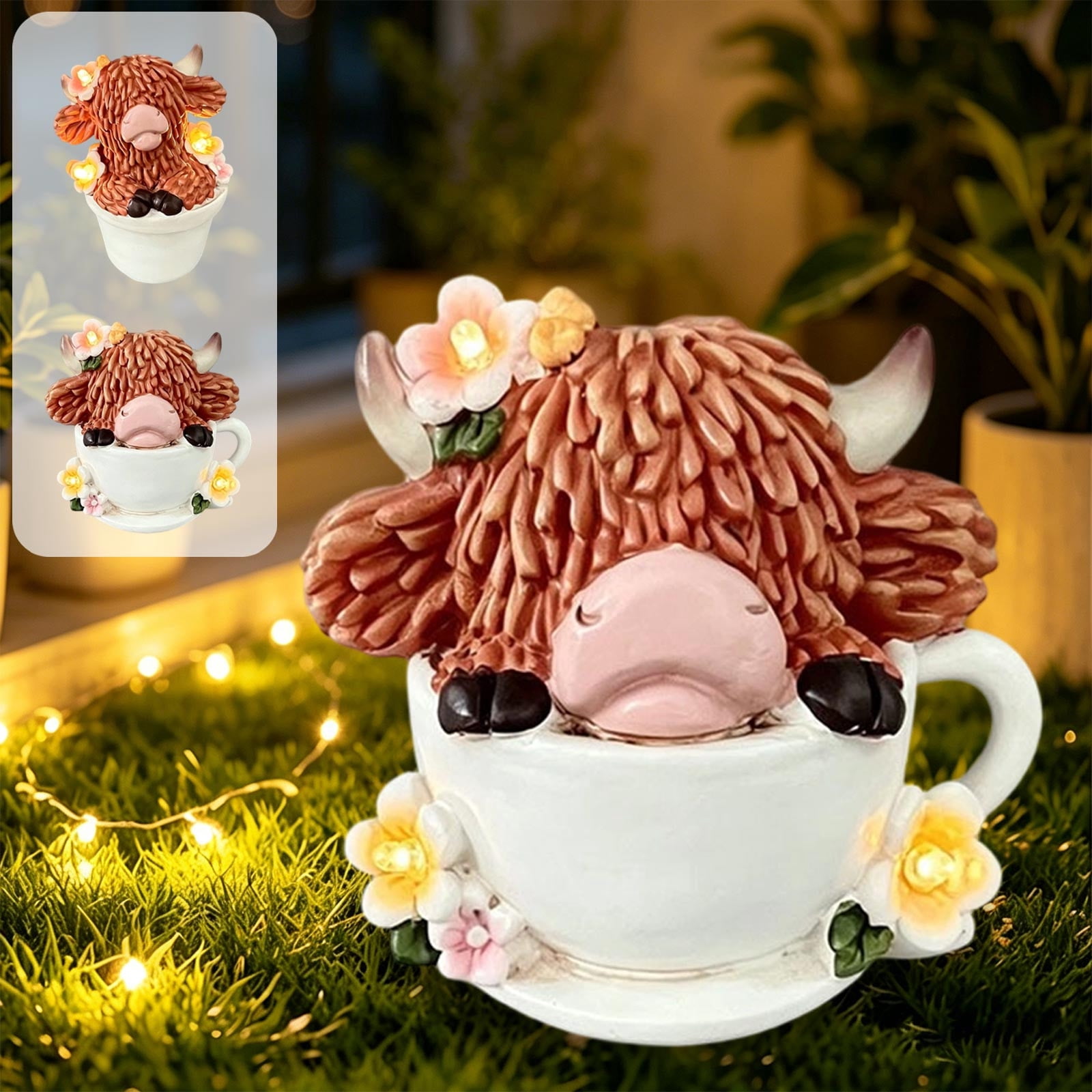 Solar Garden Decor Light Highland Cow Figurine Waterproof Resin ...