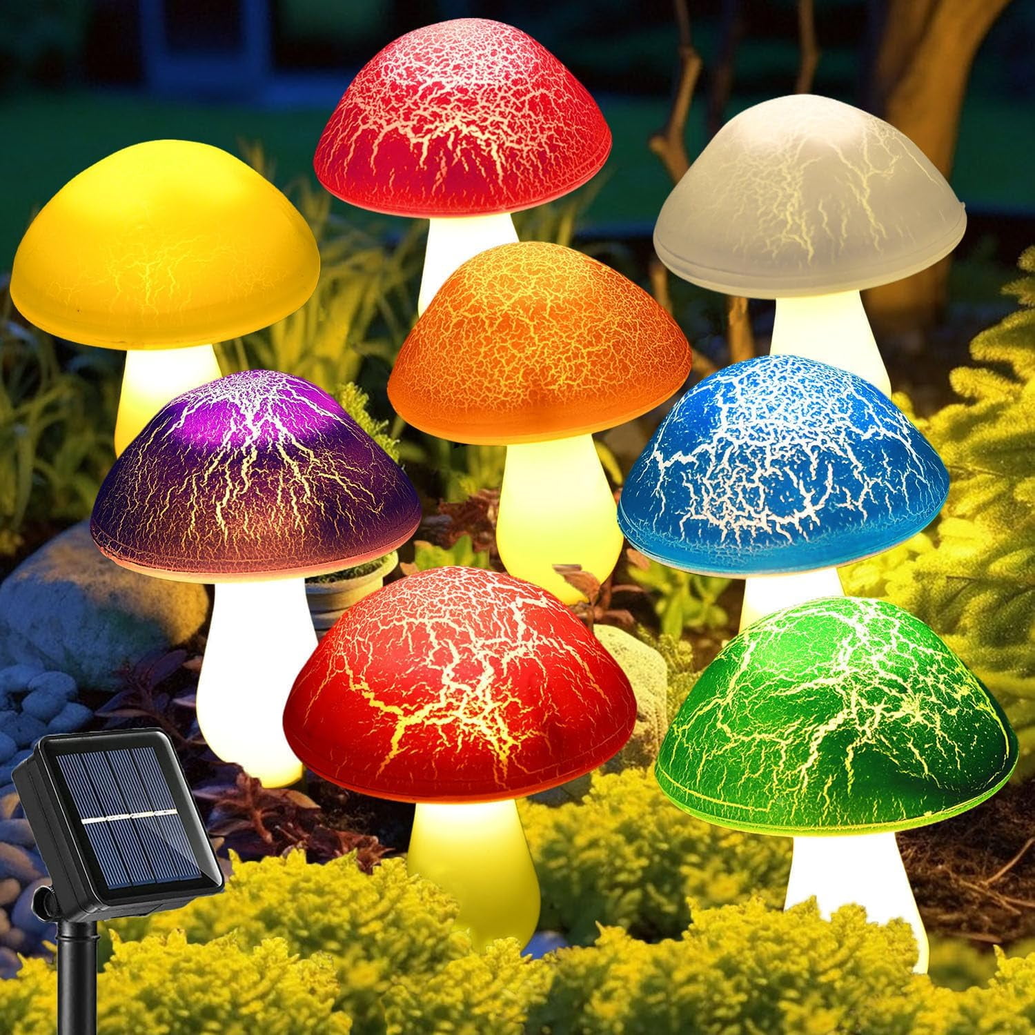 Solar Garden Decor Lights 8 Crack Mushrooms Outdoor Decor Stake Lights ...