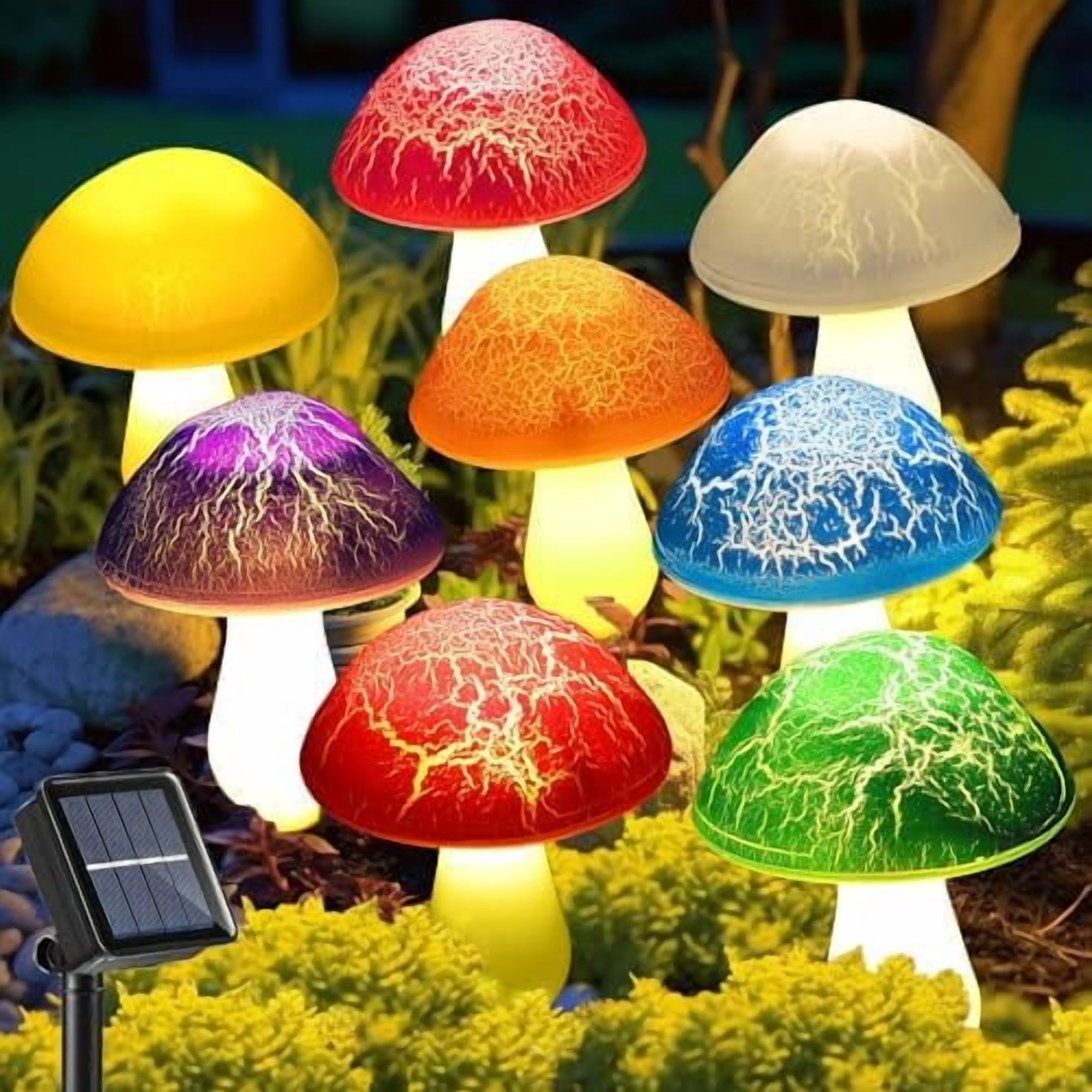 Solar Garden Decor Lights 8 Crack Mushrooms Outdoor Decor Stake Lights ...