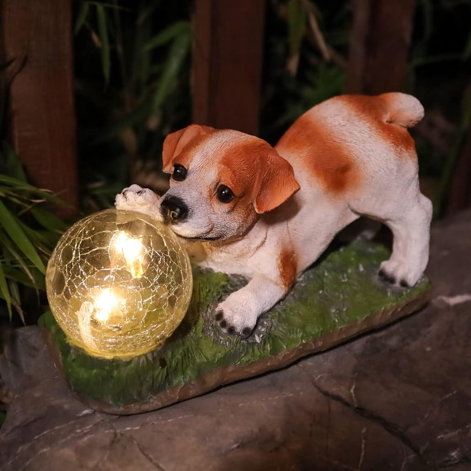 Solar Garden Dog Statues - Garden Art Decoration Solar Lights Resin ...