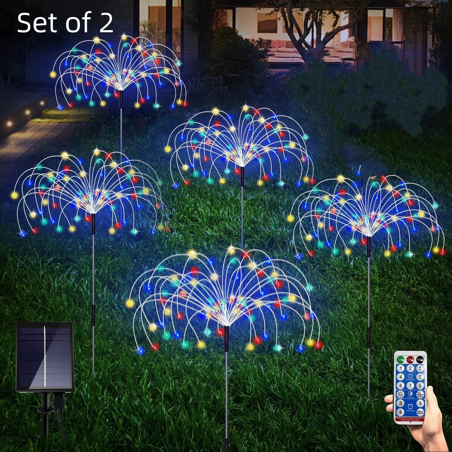 Solar Garden Firework Lights, Happon 2 Set 5 Pack 120 LED Colorful ...