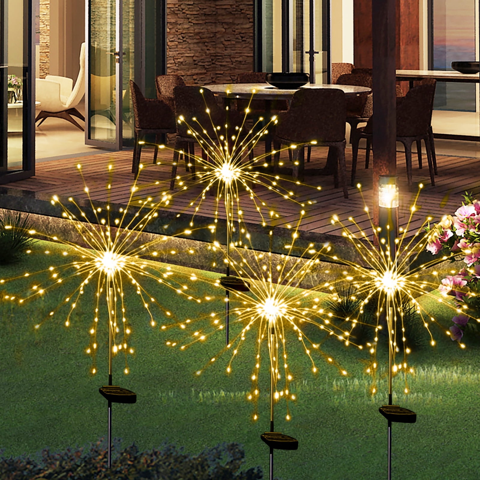 Solar Garden Fireworks Lamp 4 Pack 120 LED Light Source 8 Flashing ...